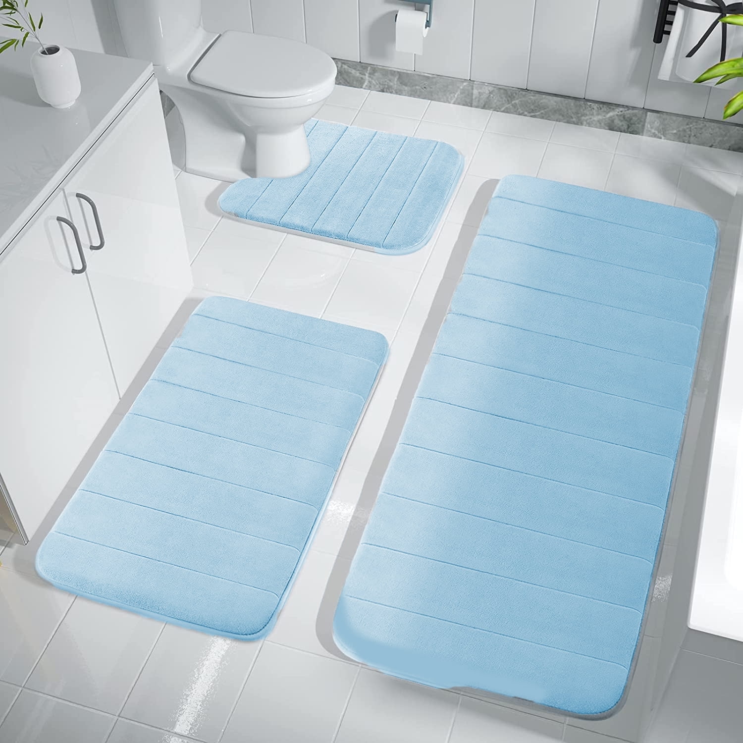 BaiTrend Bath Mat Set, Bathroom Rugs for 3 Pieces, Toilet Mats, Soft ...