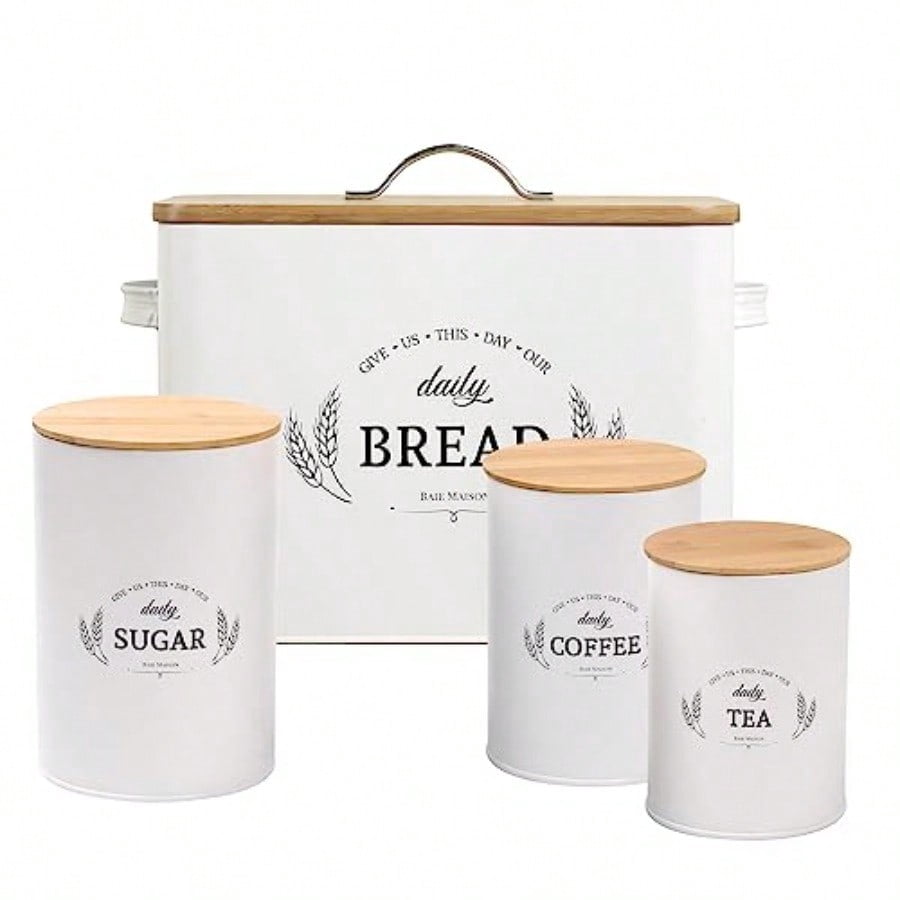 Baie Maison Extra Large White Farmhouse Bread Box for Kitchen ...