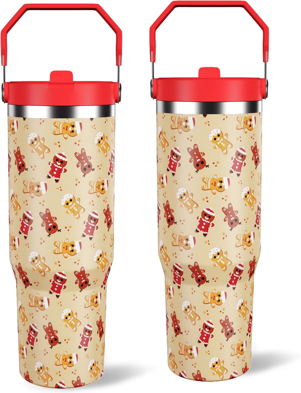 Baiheyi 30 oz Christmas Tumbler with Straw, 30oz Gingerbread Flip Straw ...