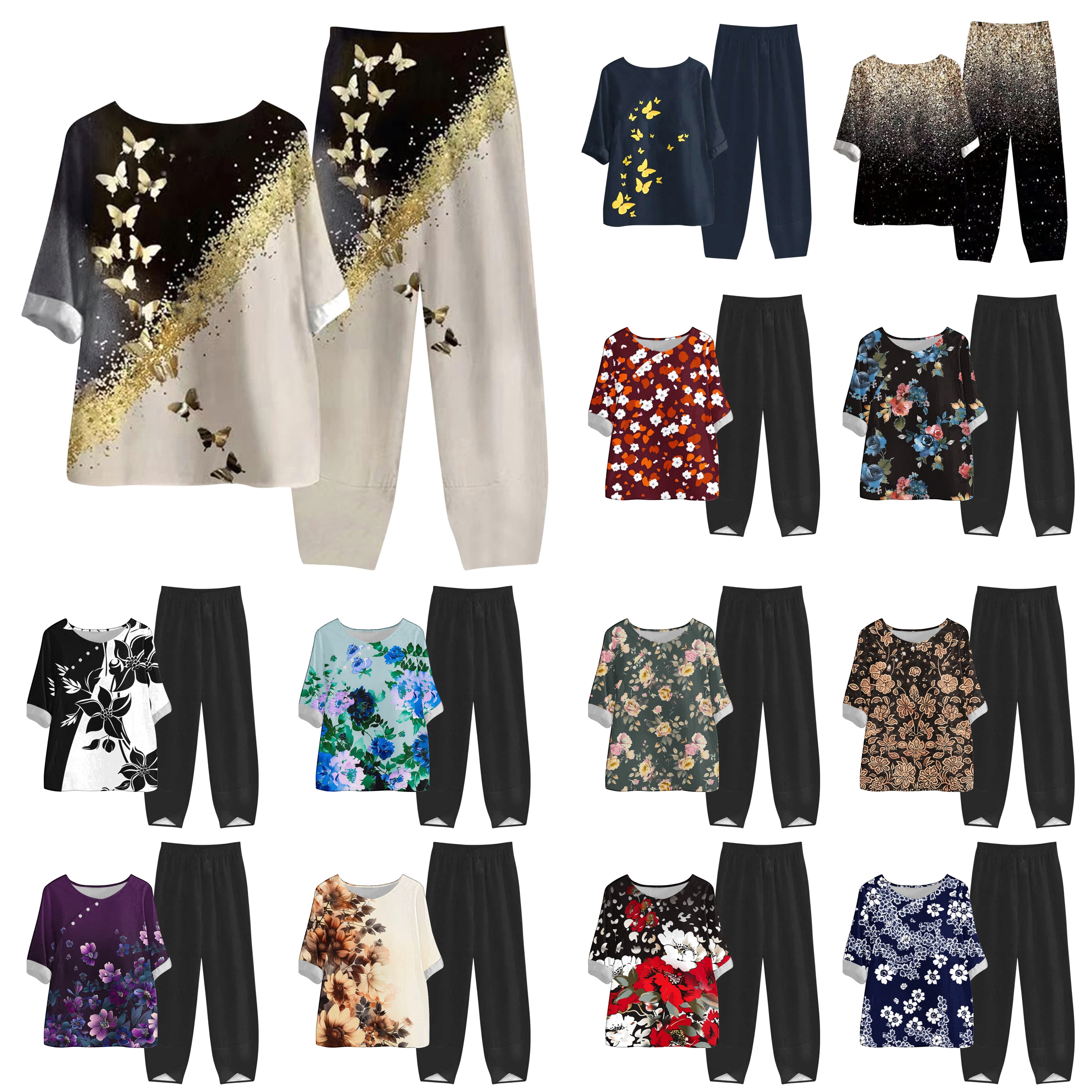 Baikeli 2 Piece Linen Set for Women Floral Print Half Sleeve Tops and ...