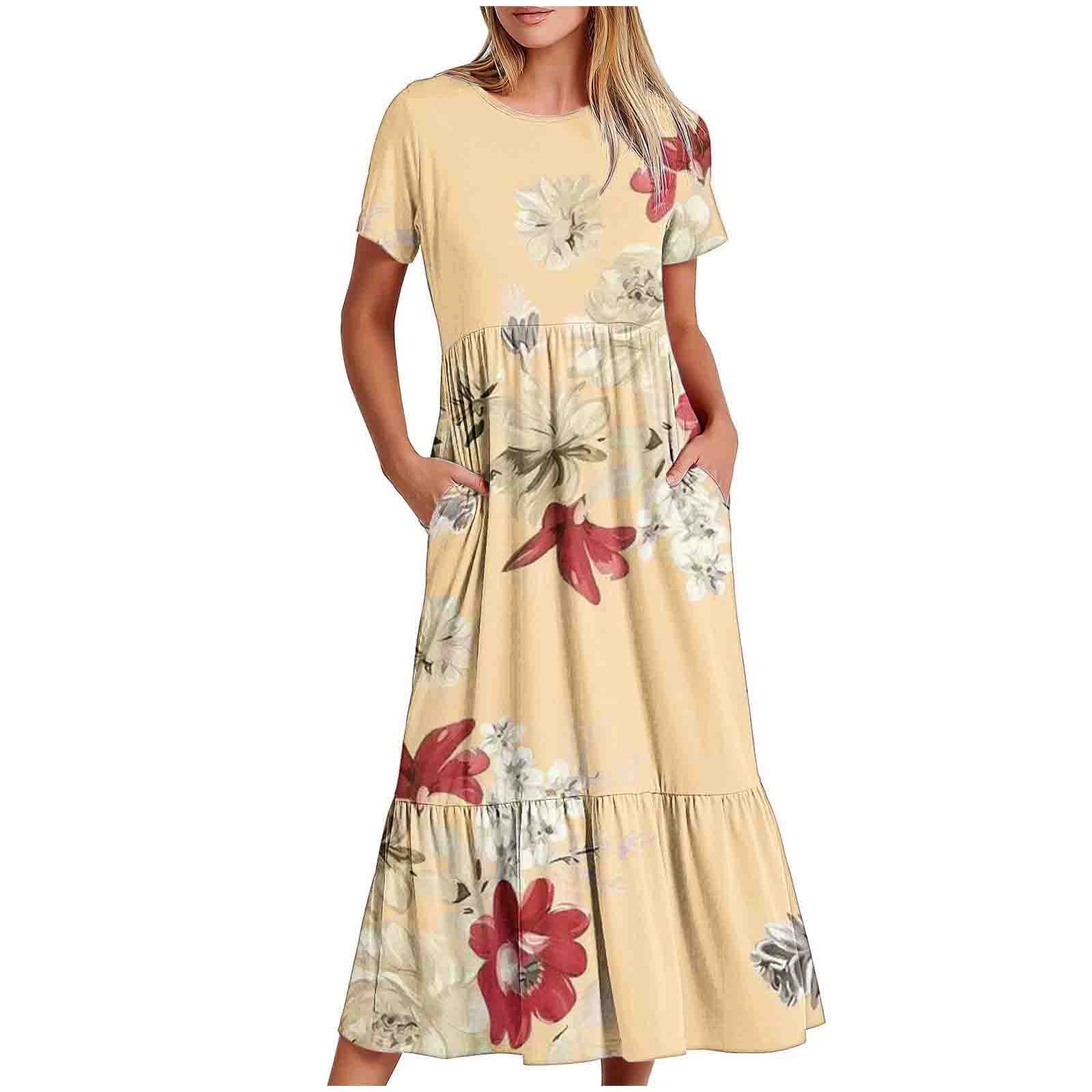 Baikeli Cheap Summer Dresses for Women 2024 Women's Fashion Round Neck ...