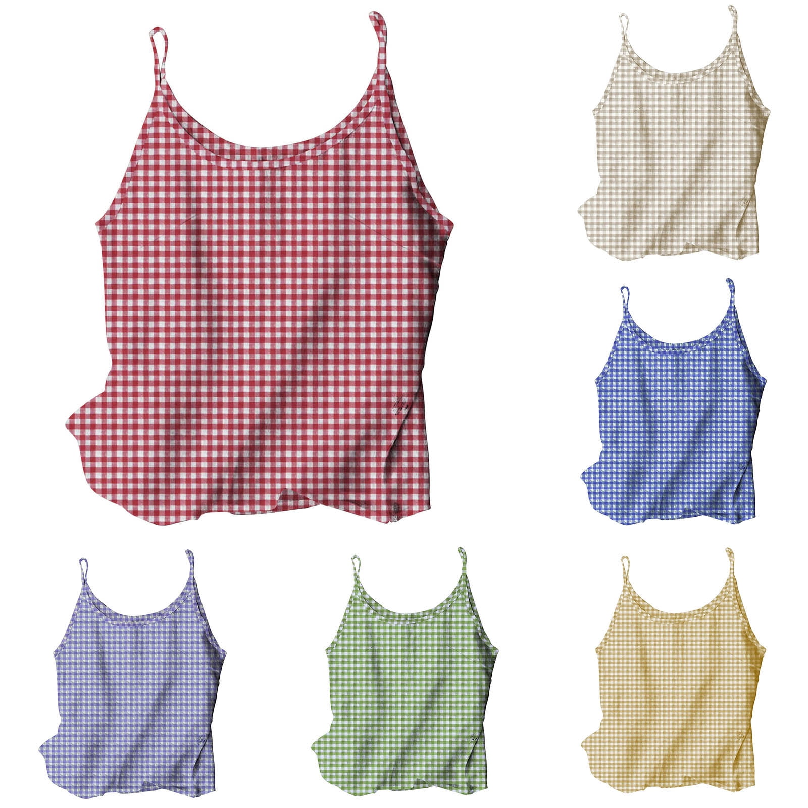 Baikeli Cotton Linen Tank Top for Women Plaid Camisole Tops Summer ...