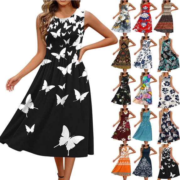 Baikeli Midi Dresses for Women 2026 Summer Casual Sundresses Butterfly ...