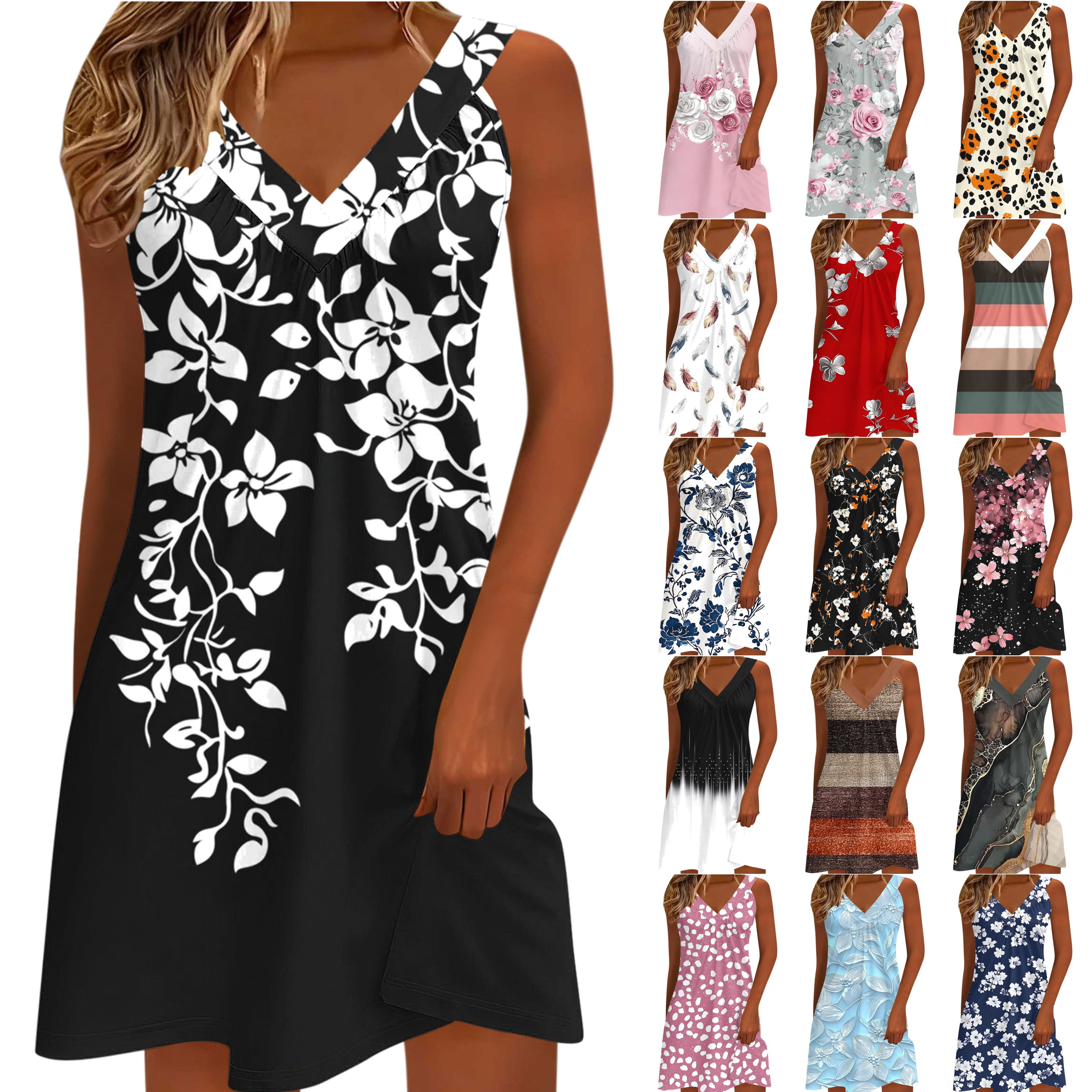 Baikeli Summer Dresses for Women 2026 Sleeveless Floral Beach Sundress ...