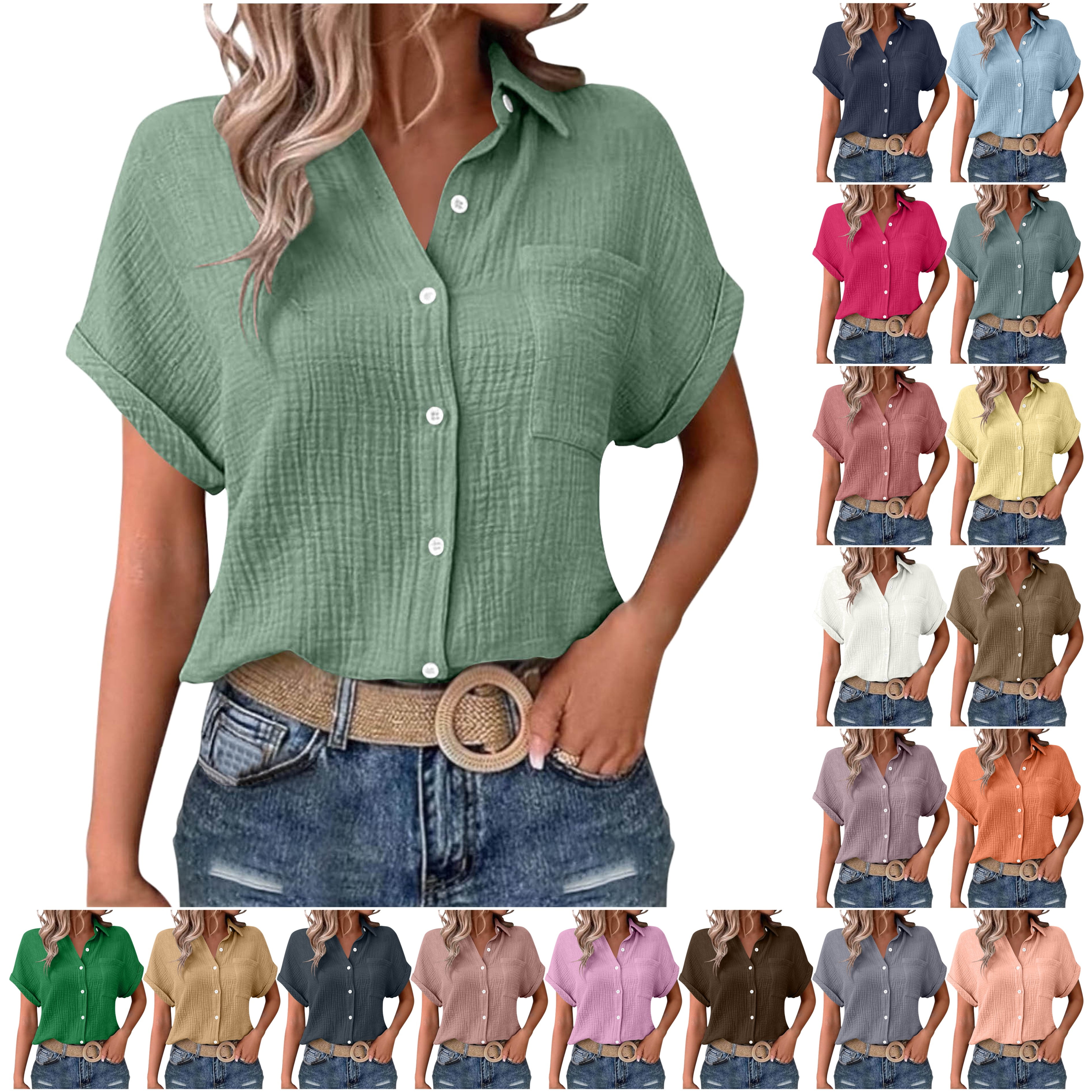 Baikeli Womens Short Sleeve Dress Shirt Soft Textured Shirt Business Casual Button Down Shirts ...