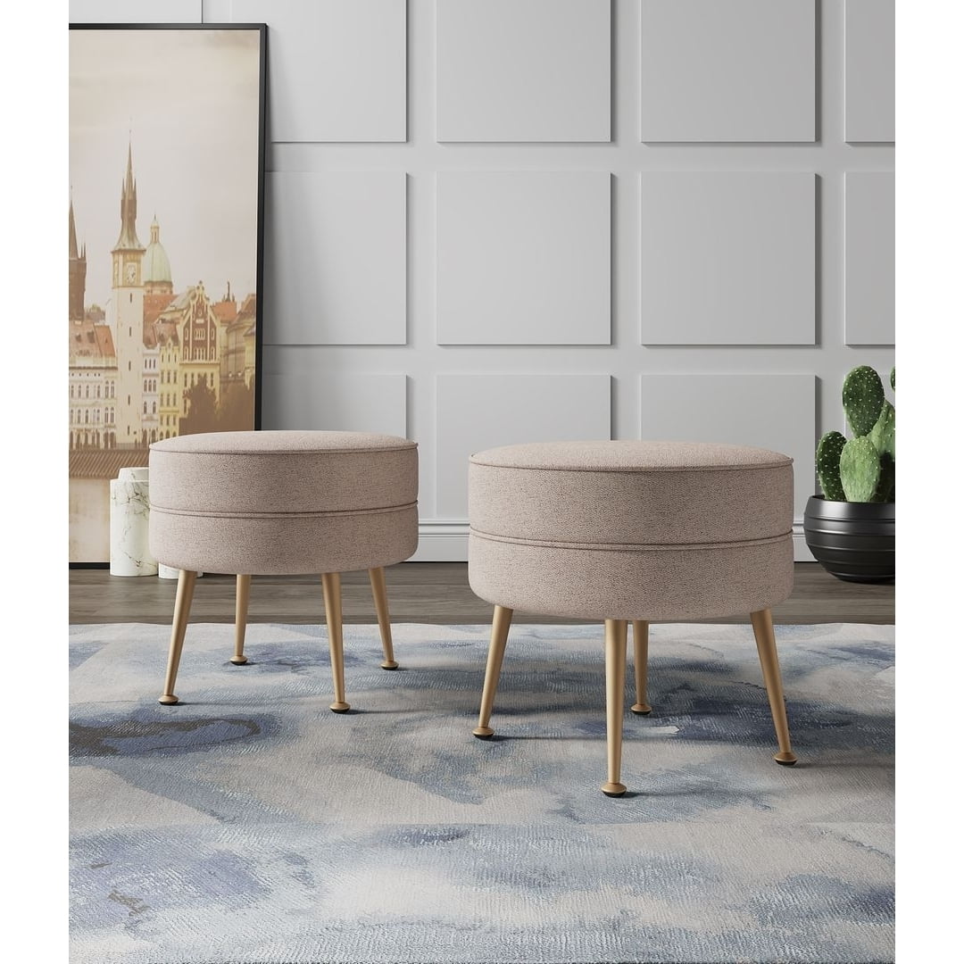 Bailey Ottoman in Oatmeal with Gold Feet and Solid Wood Frame - Set of ...