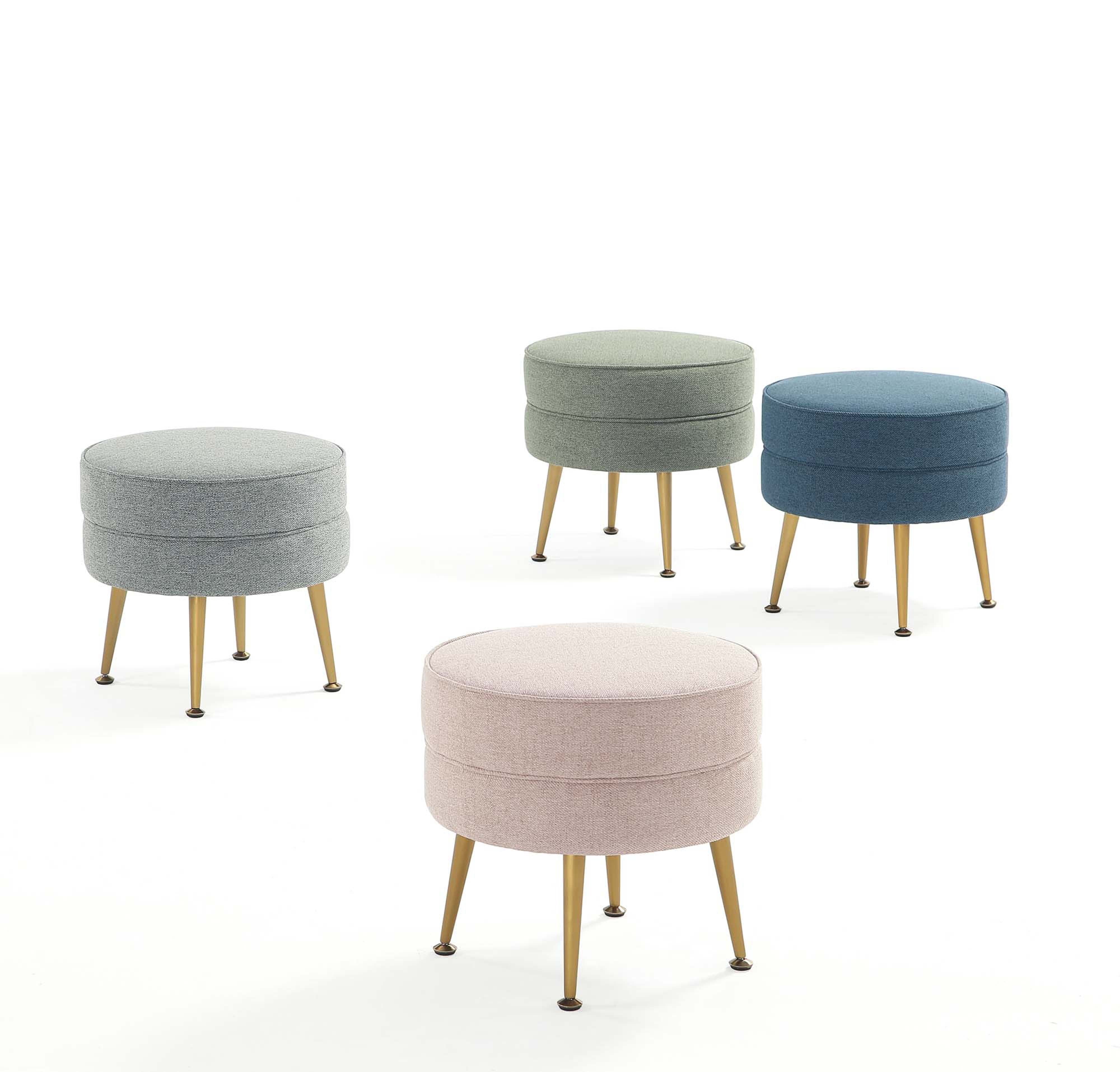 Bailey Woven Polyester & Solid Wood Ottoman - Multi-Color - Gold Feet ...