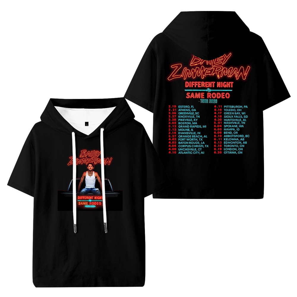 Bailey Zimmerman Different Night Same Rodeo Tour 2026 Hooded T-Shirts ...