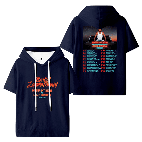 Bailey Zimmerman Different Night Same Rodeo Tour 2026 Hooded T-shirt ...