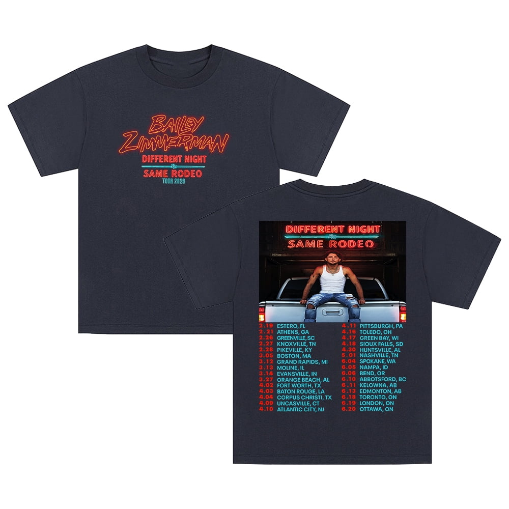 Bailey Zimmerman Different Night Same Rodeo Tour 2026 T-shirt Short ...