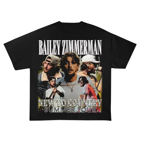 Bailey Zimmerman T-Shirt Logo Prined New To Country Summer Tour Fashion ...
