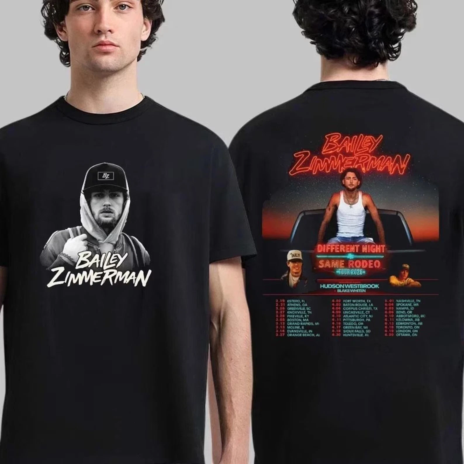 Bailey Zimmerman Tour 2026 Country Music Concert Fan Gifts T-Shirt ...