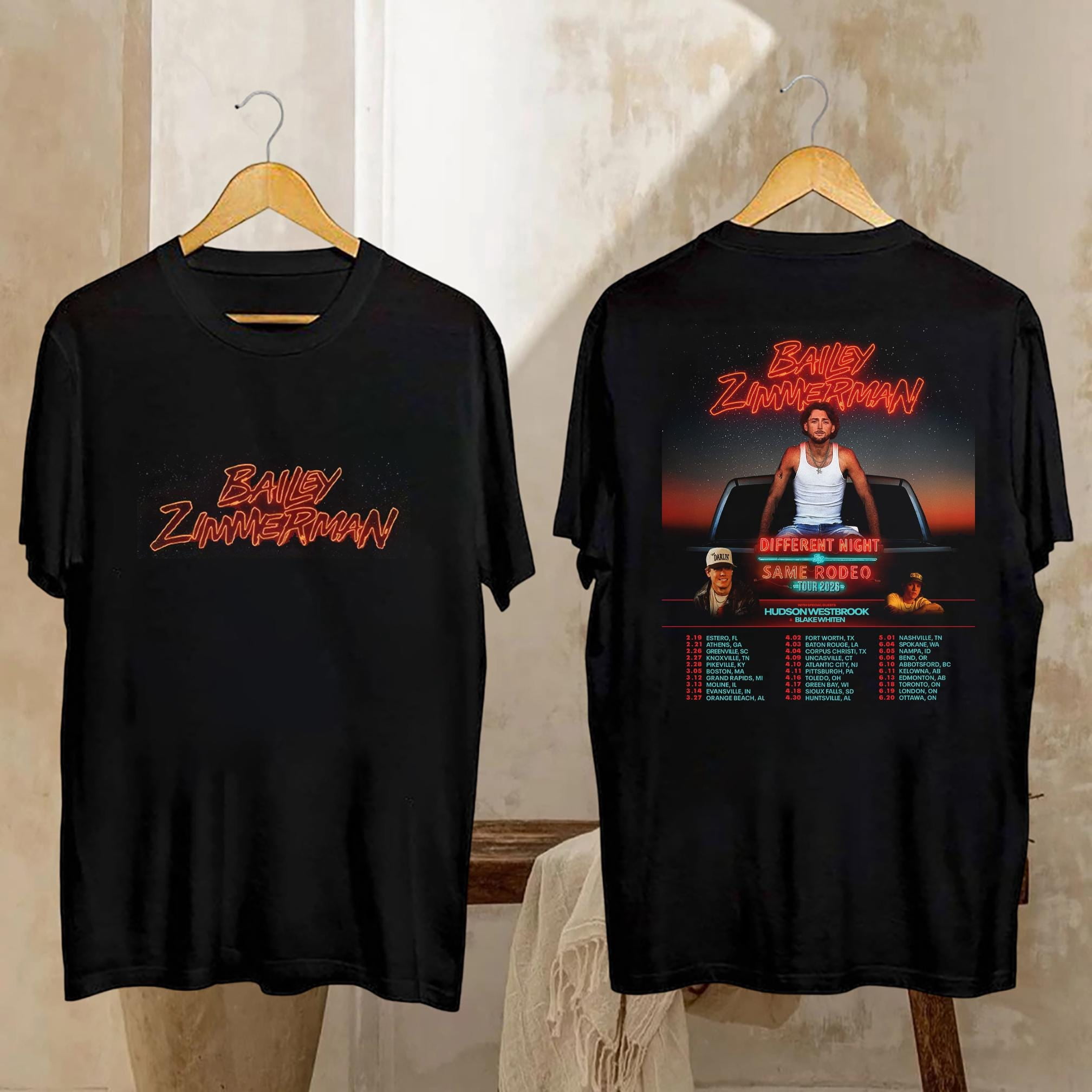 Bailey Zimmerman Tour 2026 Shirt, Bailey Zimmerman Different Night Same ...