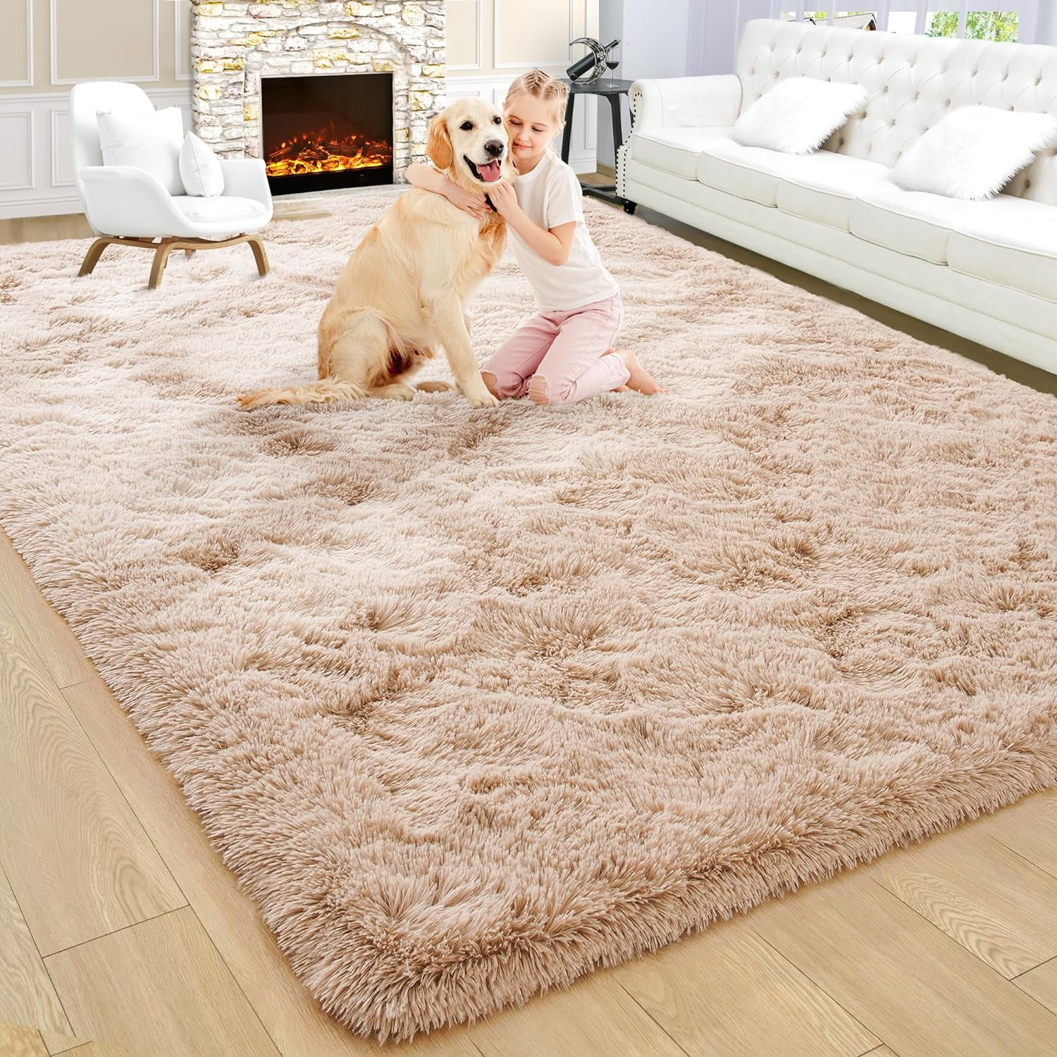 Bailu Fluffy Brown Rug for Living Room,5x8 Area Rugs,Thick Plush Shag ...