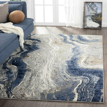 Luxe Weavers Modern Contemporary Marble Swirl Collection Blue Abstract ...