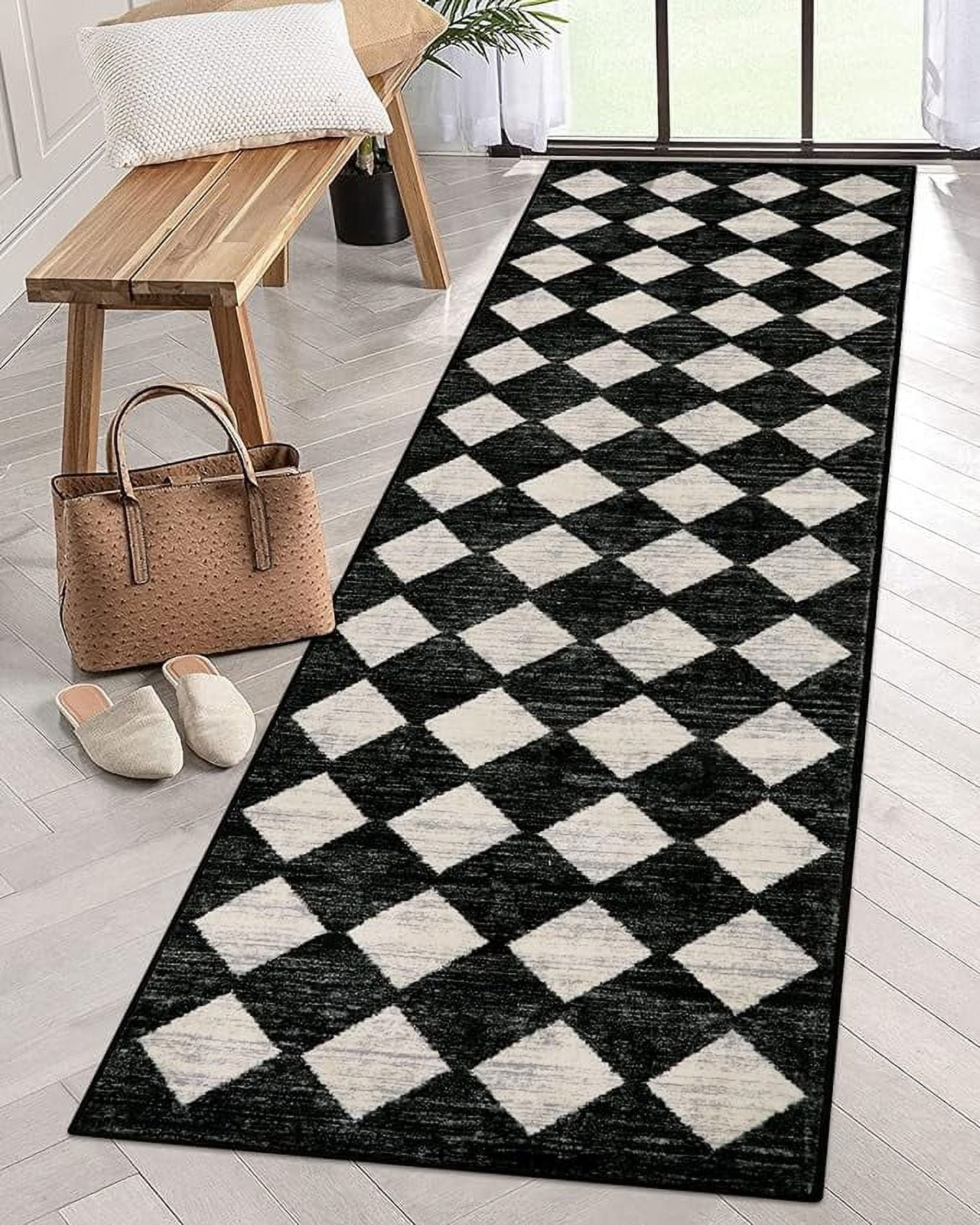 Bailu Moroccan Lattice Rug - 2x8 Printed Small Black Lattice Entry Rug ...