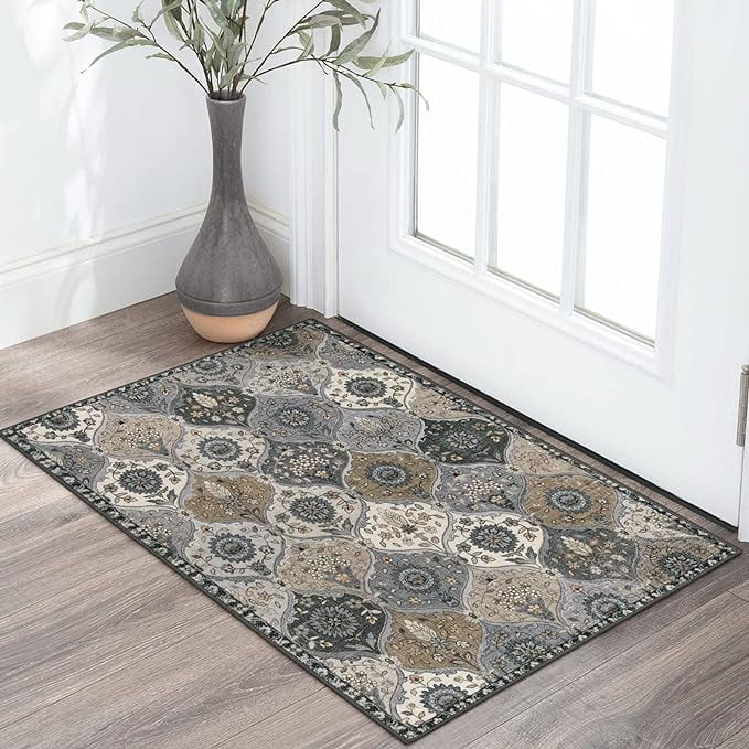 Well Woven Verdant Vines Modern Damask Border Rug Oriental Floral Area ...