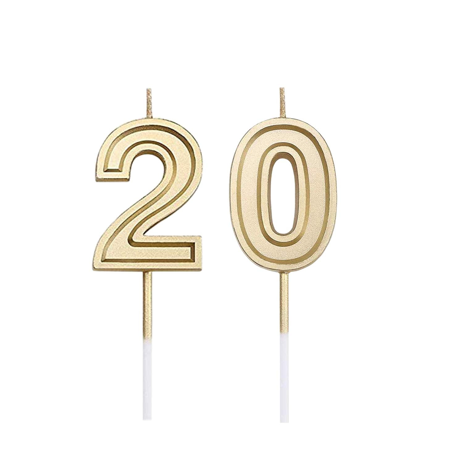 Bailym 20th Birthday Candles,Gold Number 20 Cake Topper for Birthday ...