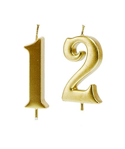 Bailym Gold 12th Birthday Candles, Number 12 Cake Topper for Birthday ...
