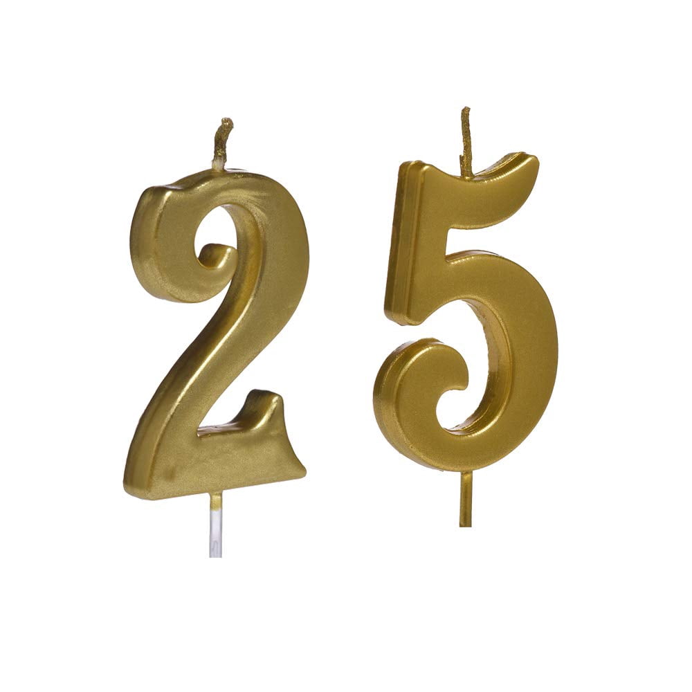 Bailym Gold 25th Birthday Candles, Number 25 Cake Topper for Birthday ...