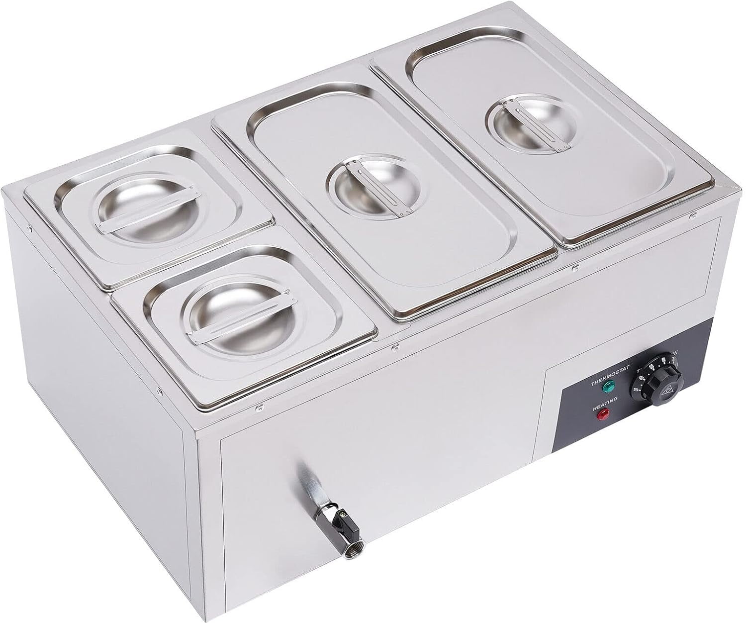 Bain Marie Buffet 4-Pan 850W Electric Steam Table Food Warmer with Lids - Stainless Steel ...