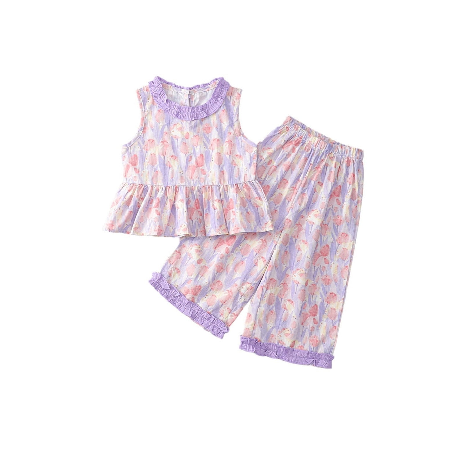 Bainana 2 Pieces Outfit Set For Girls Toddler Floral Print Sleeveless ...