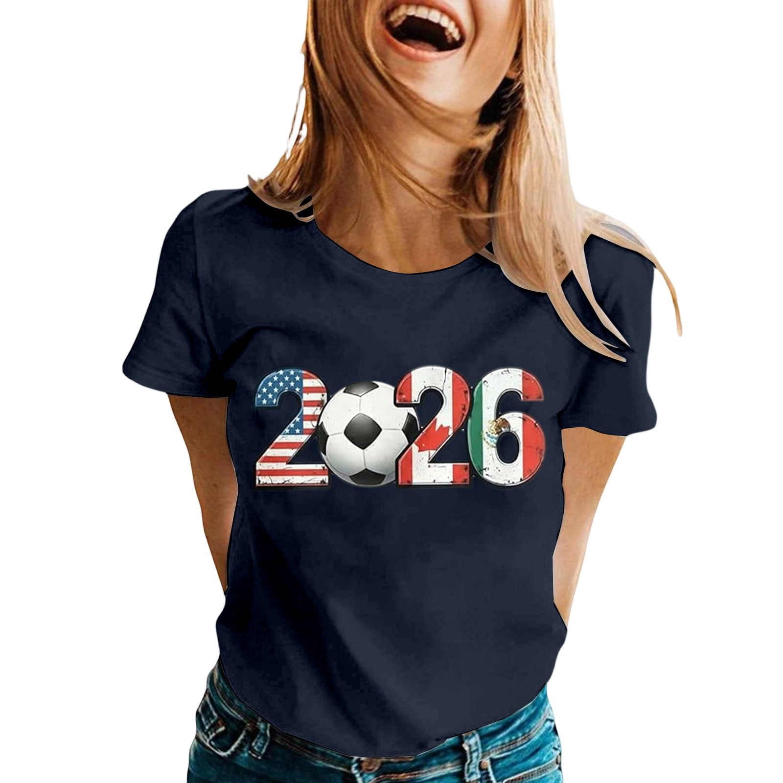 Bainana 2026 Soccer Graphic Print T Shirt For Women Short Sleeve Crew ...