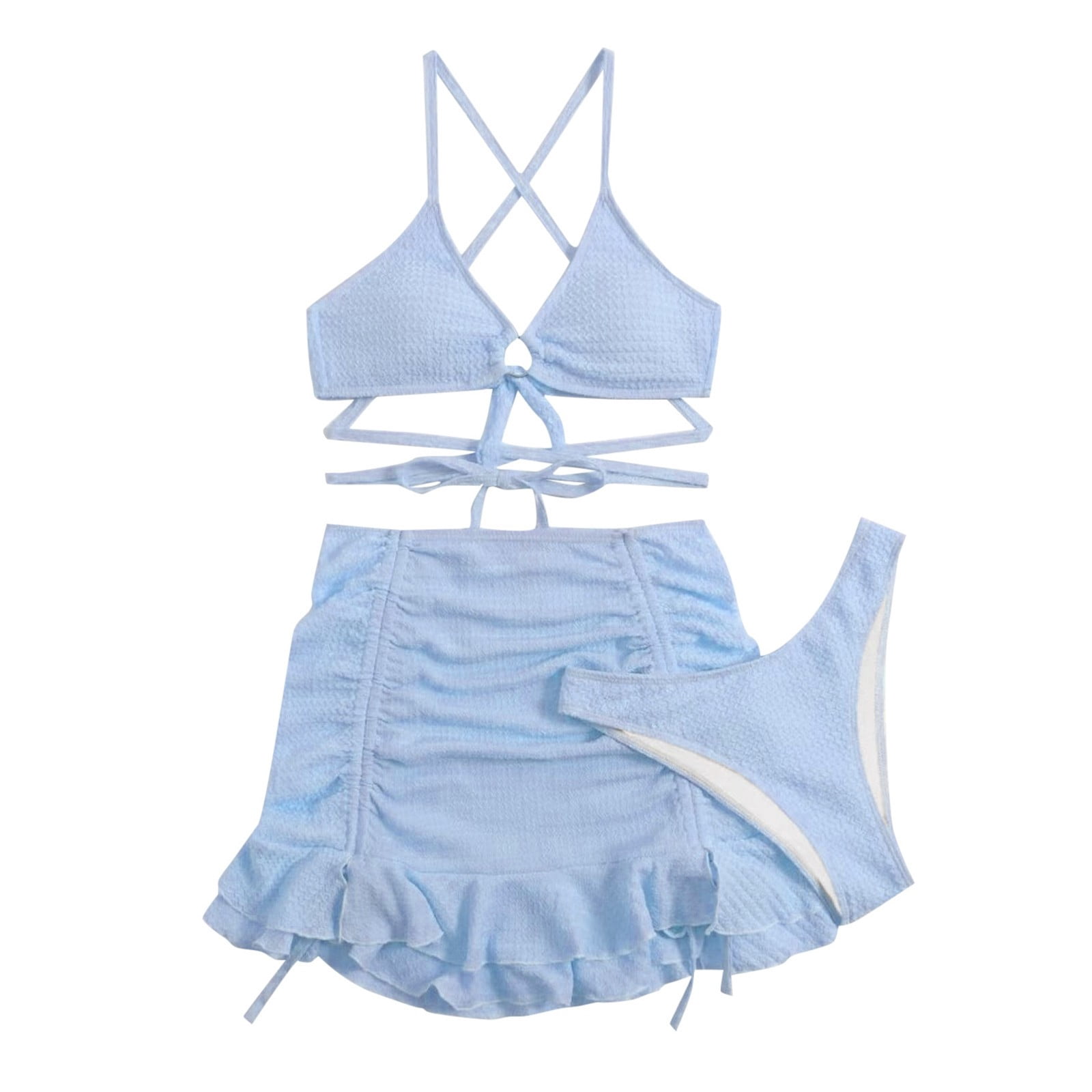 Bainana 3 Pieces Swimwear For Women Solid Color Tankini Set Sexy Tie ...