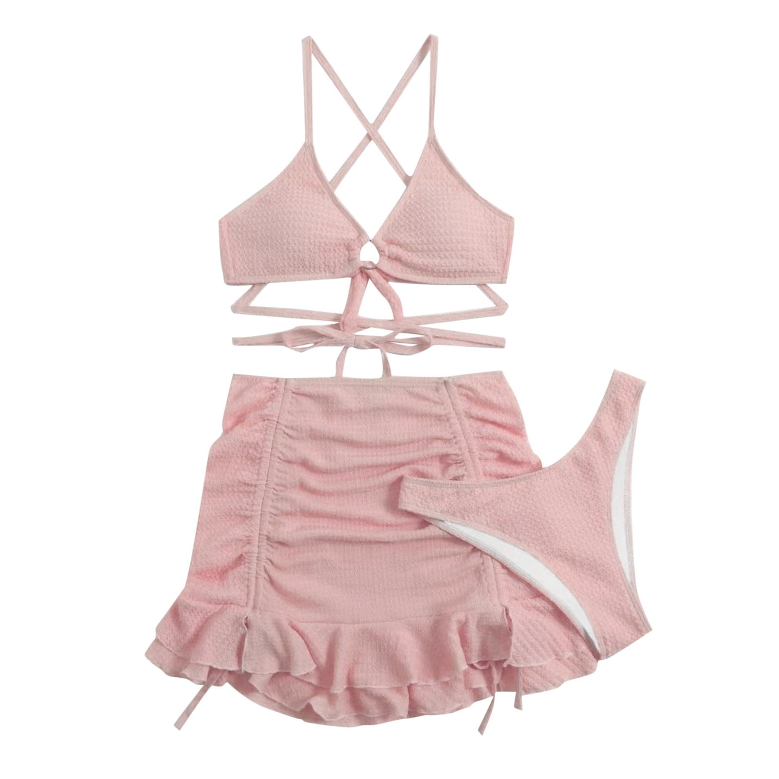 Bainana 3 Pieces Swimwear For Women Solid Color Tankini Set Sexy Tie ...