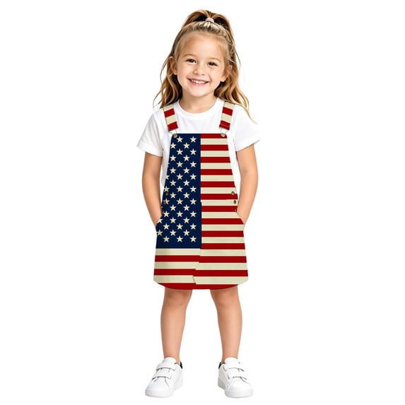 Bainana 4Th Of July Overalls Dress For Girls Sleeveless American Flag ...