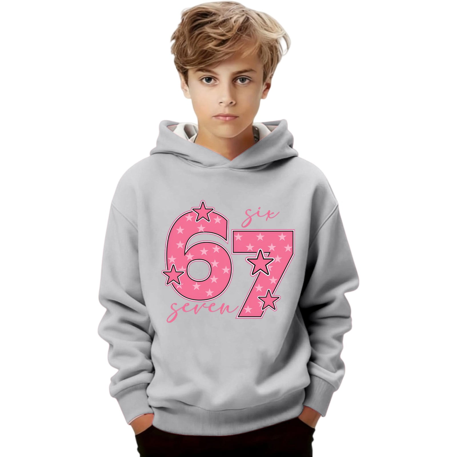 Bainana 67 Hoodie For Boys Child Number Print Long Sleeve Hooded Tops ...