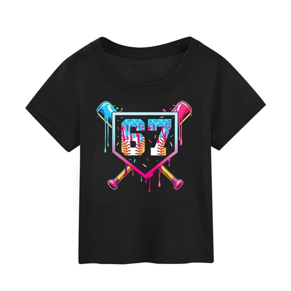 Bainana 67 Shirt For Girls Boys Child Cartoon Print Short Sleeve Crew ...