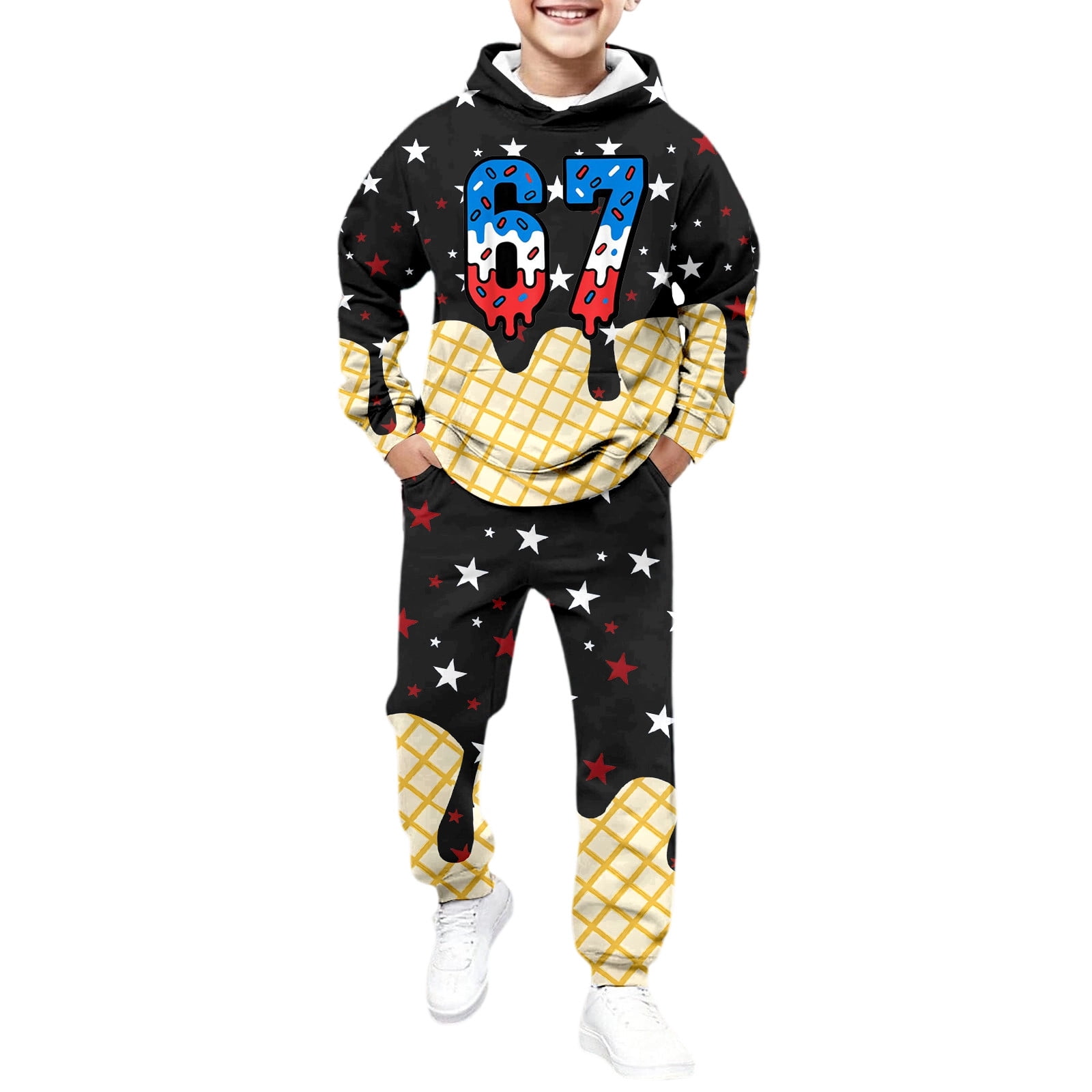 Bainana Boys 2 Pieces Outfit Set Child 67 Number Ice Cream Print Long ...