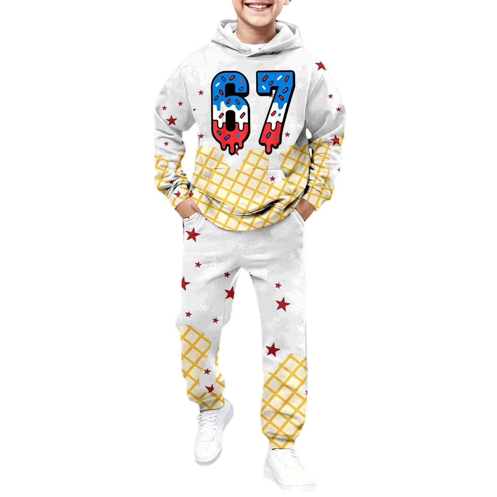 Bainana Boys 2 Pieces Outfit Set Child 67 Number Ice Cream Print Long ...