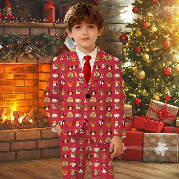 Bainana Boys Christmas Jacket Child Santa Tree Print Long Sleeve Lapel ...