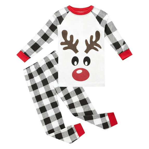 Bainana Boys Girls Christmas Outfits Child Reindeer Plaid Print Long ...