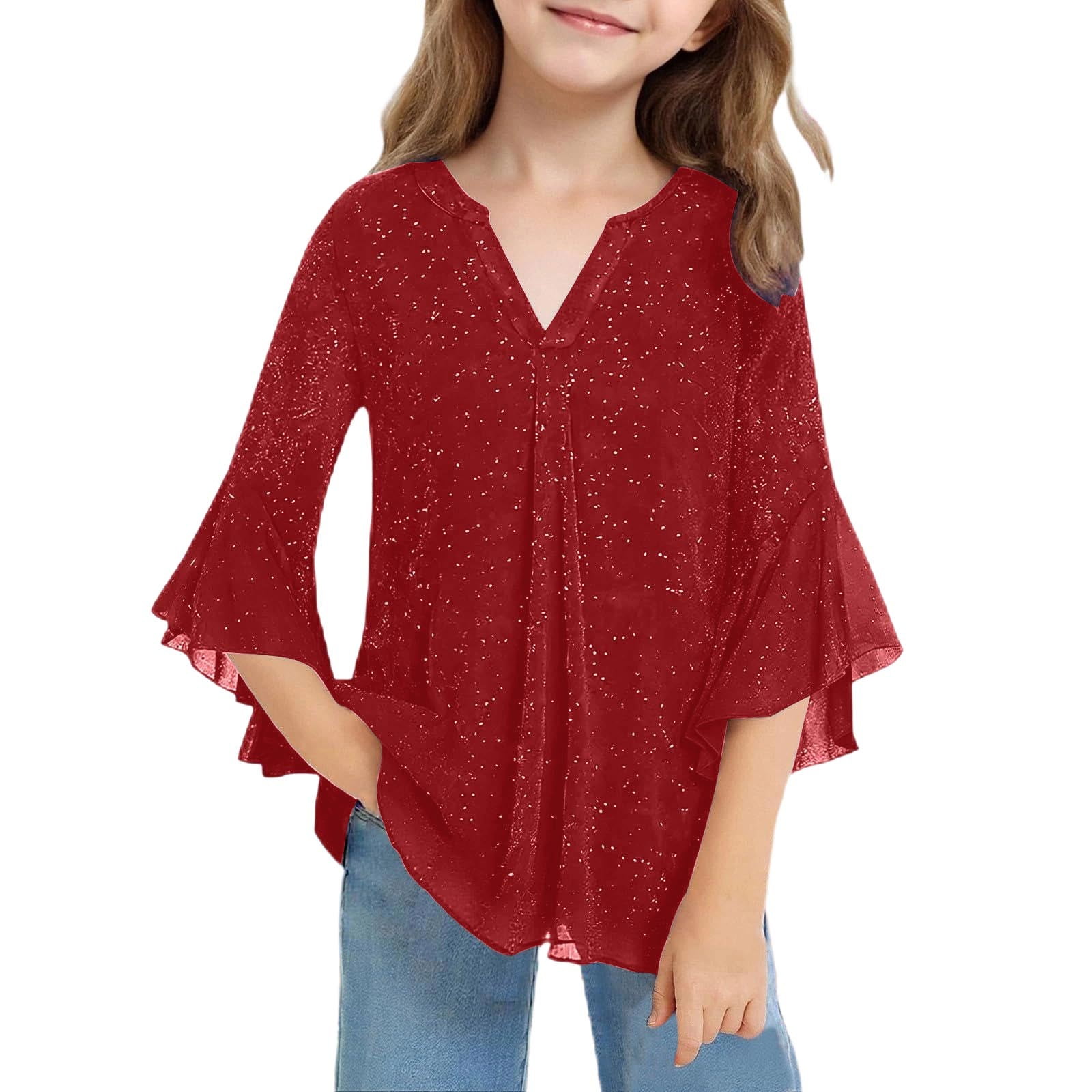 Bainana Carnival Sparkling Tops For Girls Child Solid Color 3/4 Sleeve ...