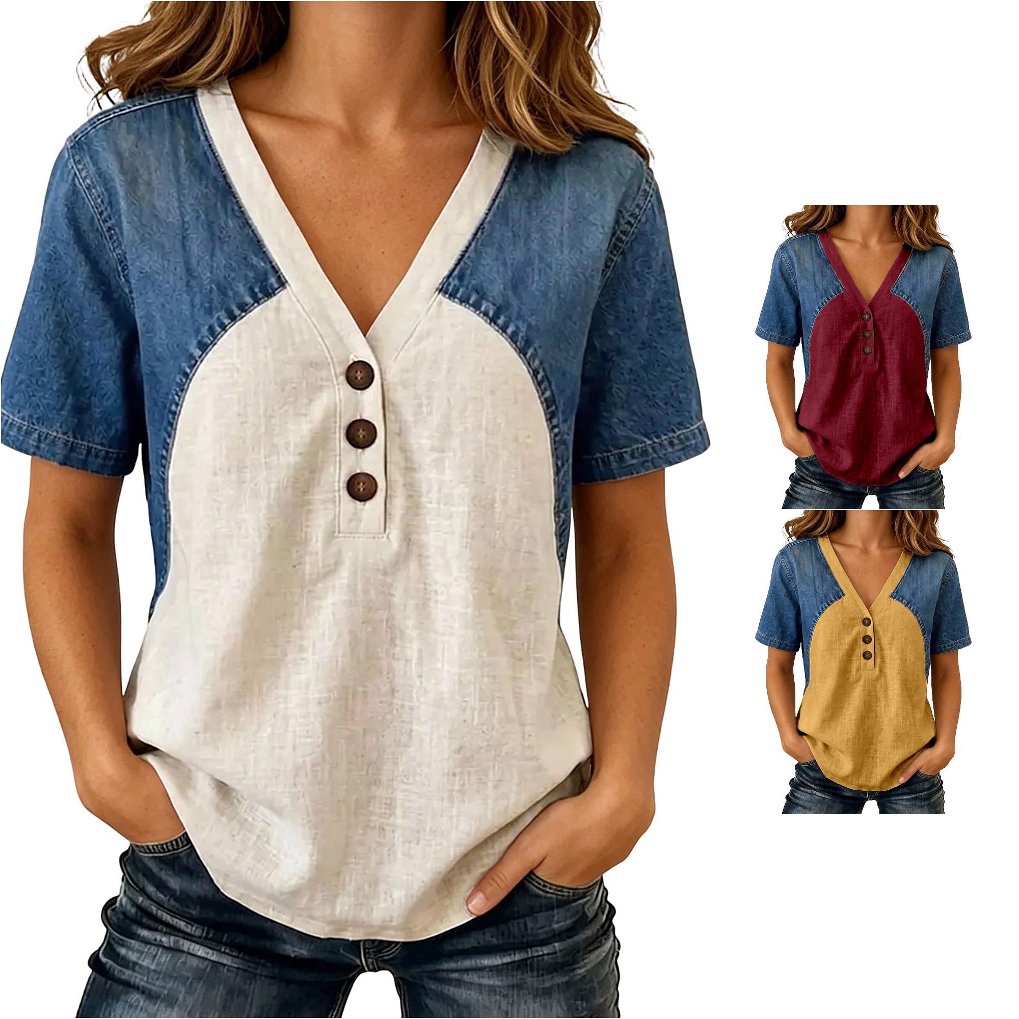 Bainana Casual Fit Women’S Button Front Short Sleeve Top With Color ...