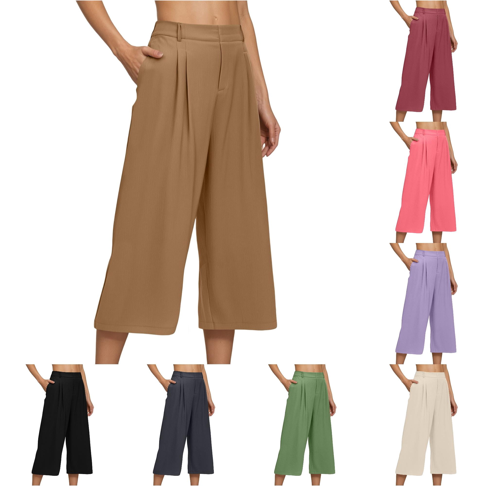 Bainana Casual High Waist Wide Leg Cropped Pants For Women Solid Color ...