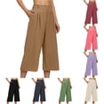 Bainana Casual High Waist Wide Leg Cropped Pants For Women Solid Color ...