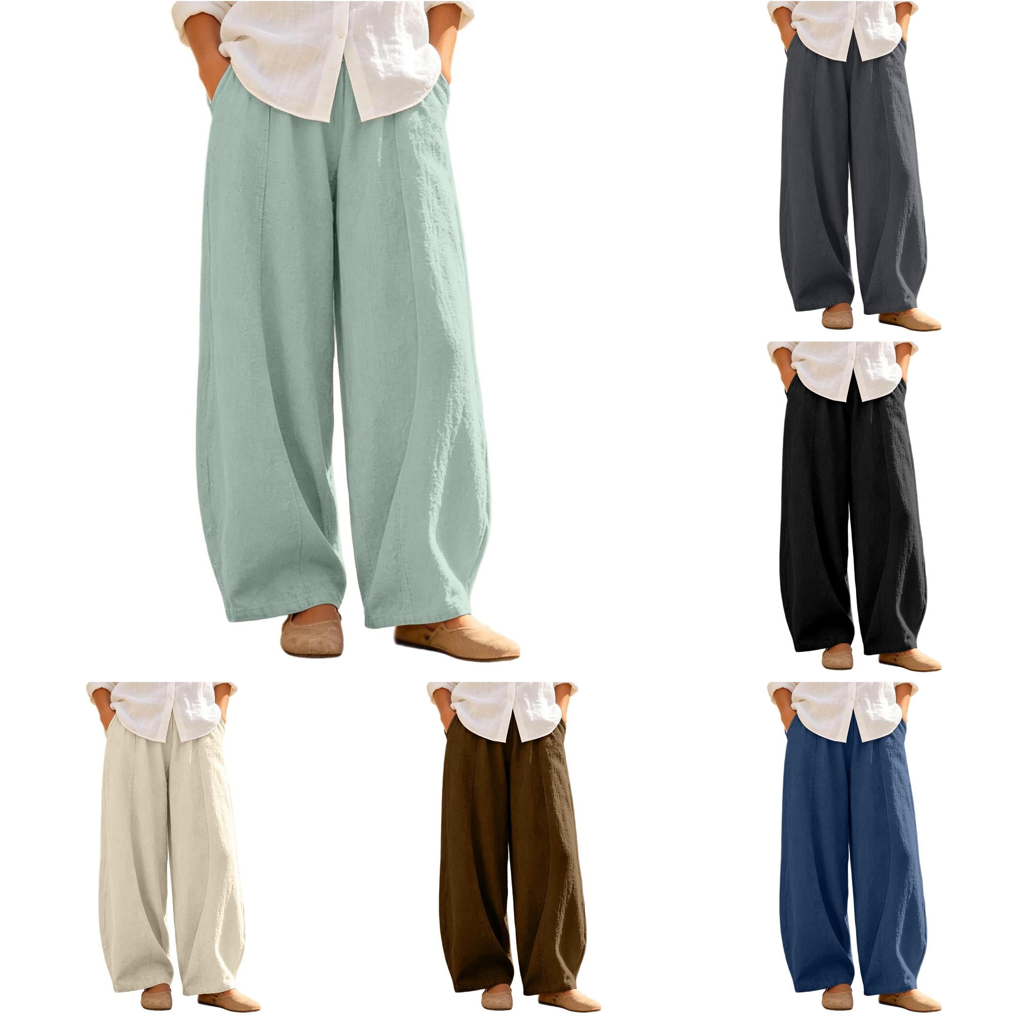 Bainana Casual Pants For Women Solid Color Wide Leg Elastic Waist Baggy ...
