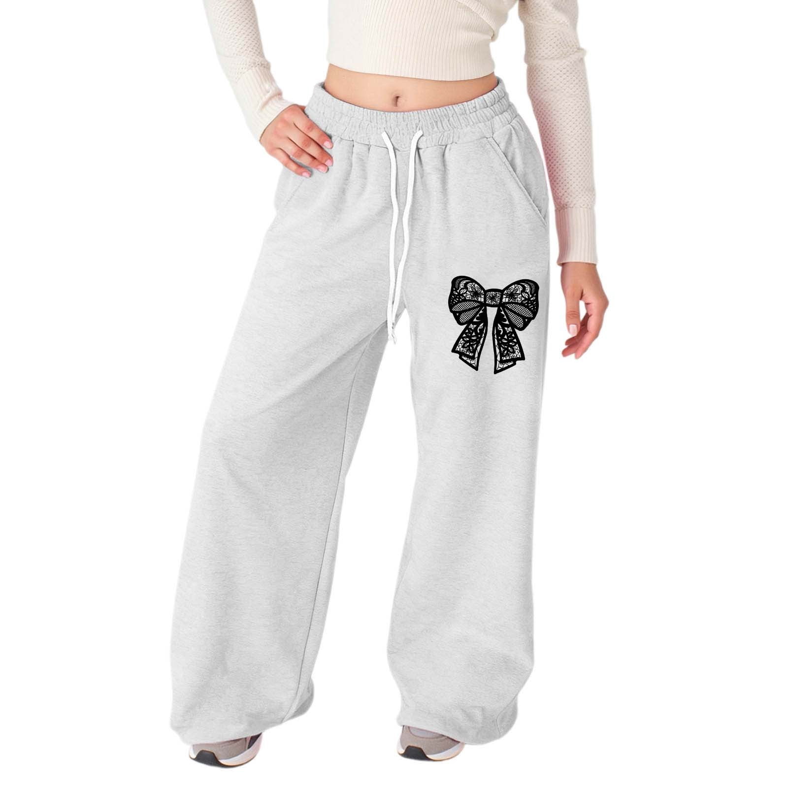 Bainana Casual Sweatpants For Girls Bowknot Print Wide Leg Elastic ...