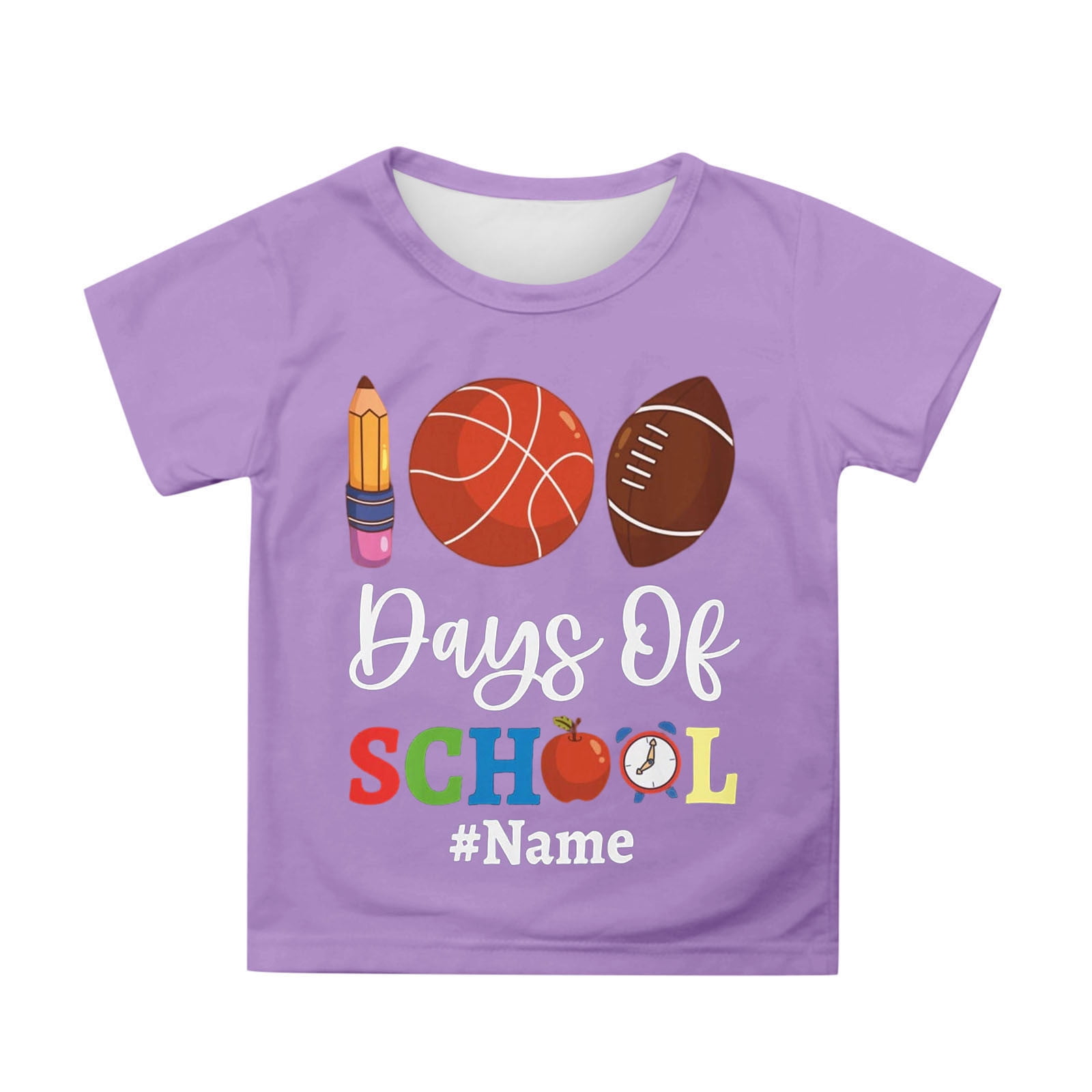 Bainana Children'S 100Th Days Of School Letter Print Short Sleeve Crew ...
