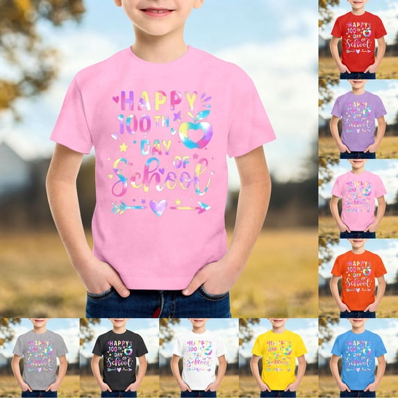 Bainana Children'S 100Th Days Of School Letter Print Short Sleeve Crew ...