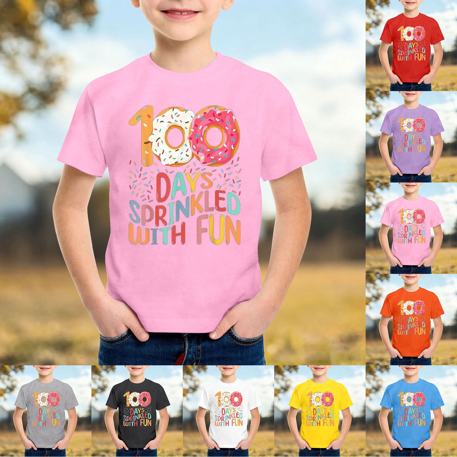 Bainana Children'S 100Th Days Of School Letter Print Short Sleeve Crew ...