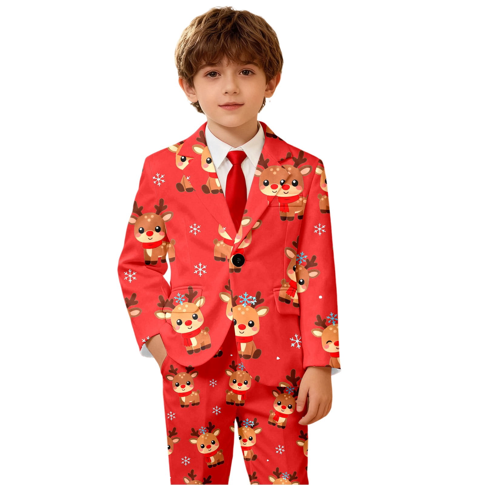 Bainana Christmas Boys Jacket Child Reindeer Print Long Sleeve Lapel ...