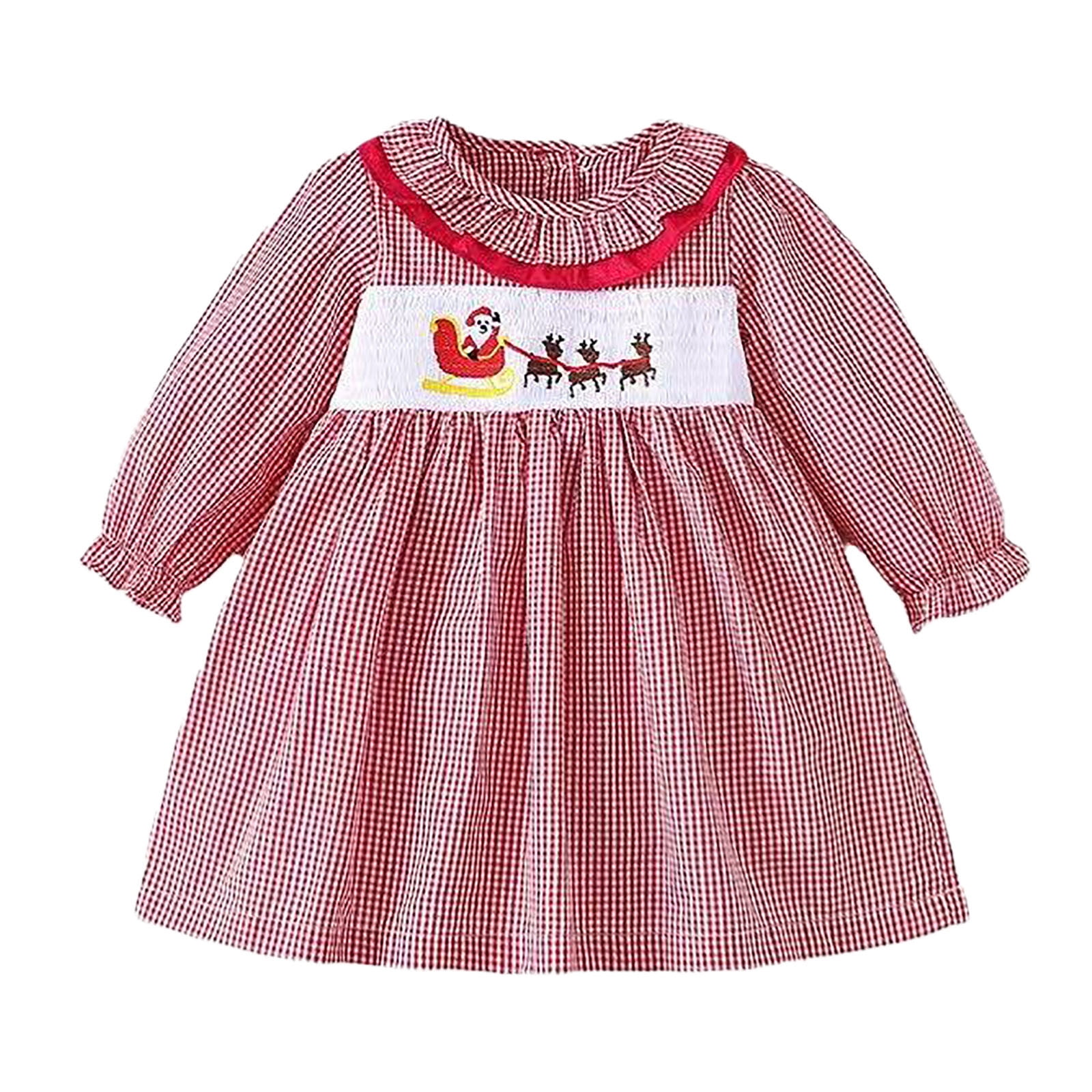 Bainana Christmas Dresses For Girls Toddler Plaid Print Long Sleeve ...