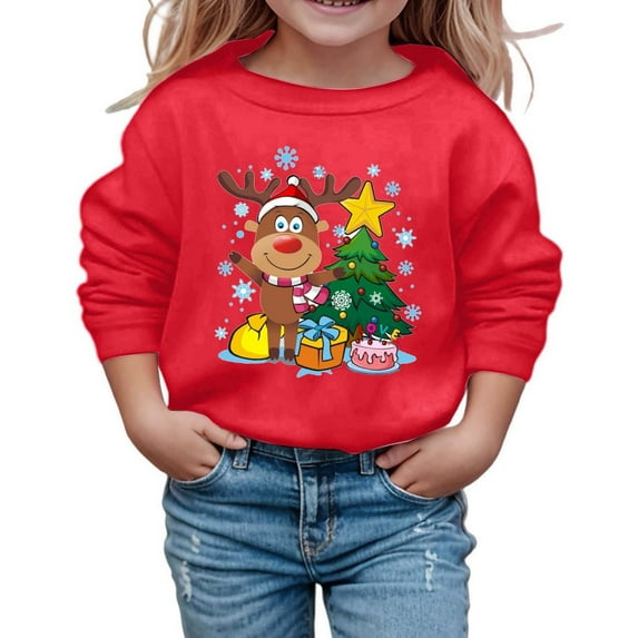 Bainana Christmas Girls Sweatshirt Child Reindeer Print Long Sleeve ...