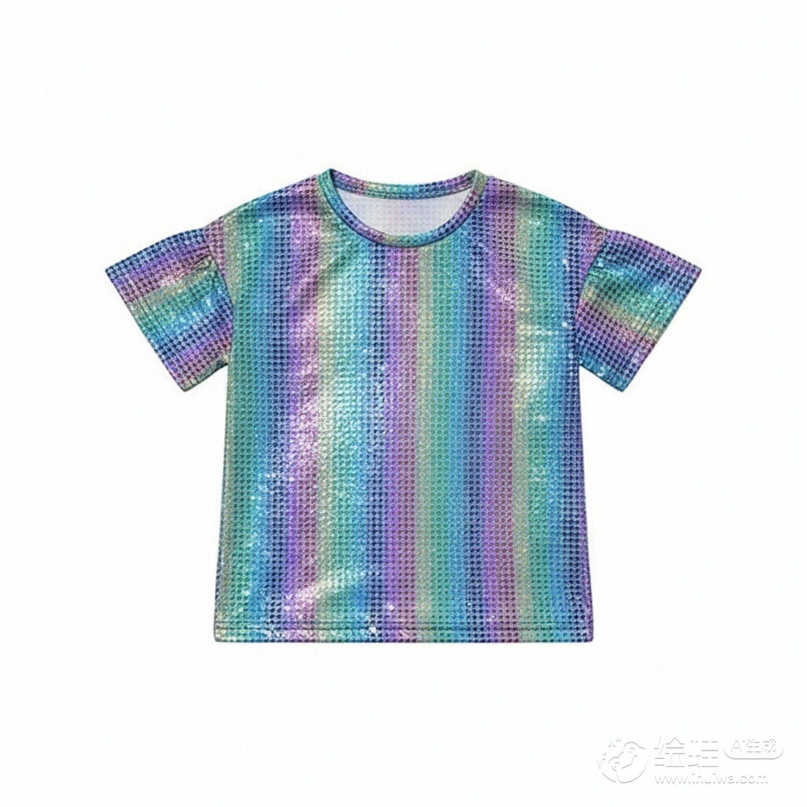 Bainana Crewneck Tops For Girls Child Sequin Solid Color Short Sleeve ...