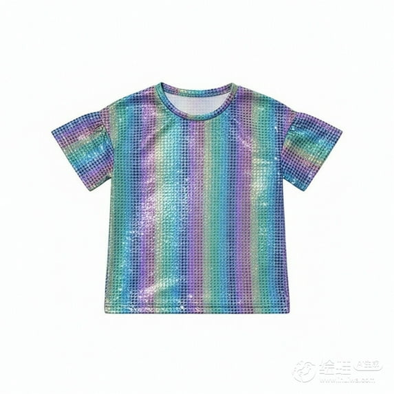 Bainana Crewneck Tops For Girls Child Sequin Solid Color Short Sleeve ...